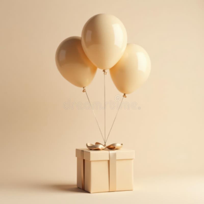 Beige Balloons Float Above a Rectangular Gift Box; Clean Backdrop ...