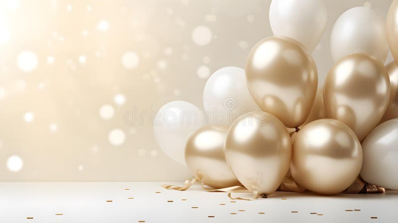 Beige Balloons in Front of a Bokeh Background. Festive Template for ...