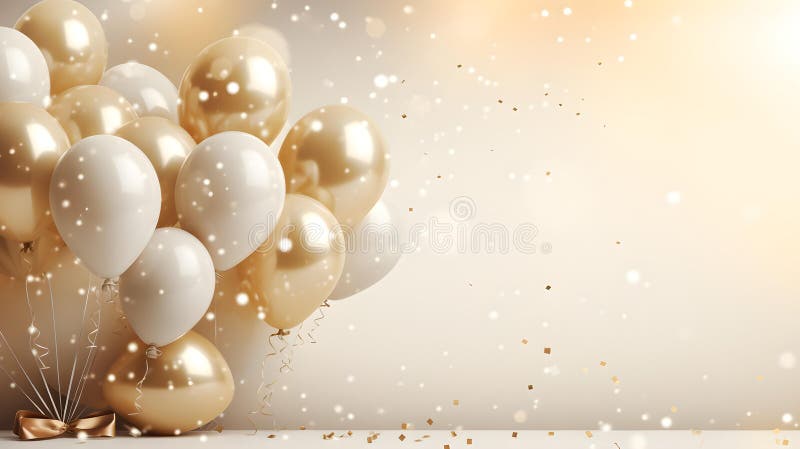 Beige Balloons in Front of a Bokeh Background. Festive Template for ...