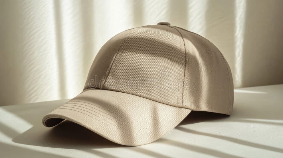 Beige Baseball Cap with Shadow and Light on Neutral Textile Background ...