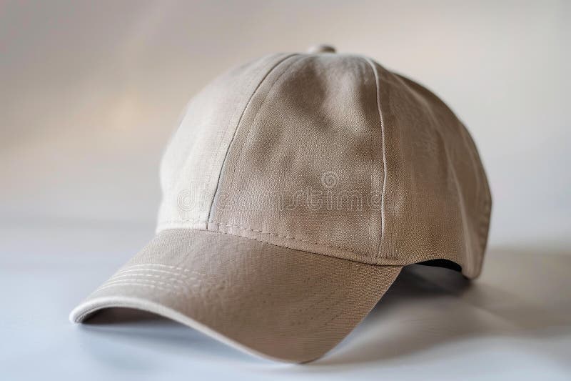 Close Up of a Beige Baseball Cap Lying on a White Surface with a ...