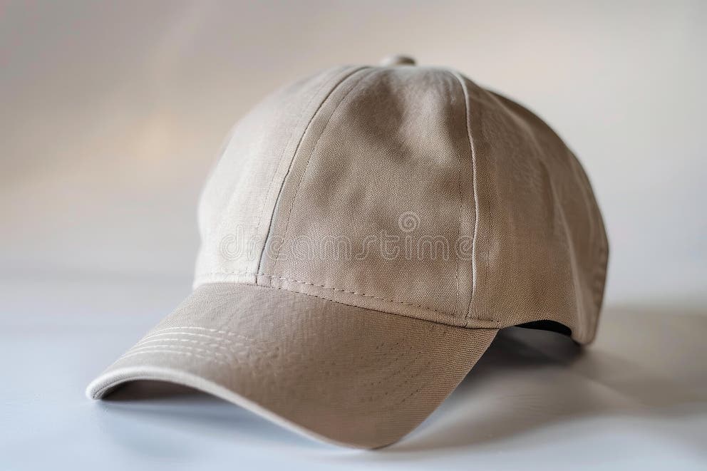 Close Up of a Beige Baseball Cap Lying on a White Surface with a ...