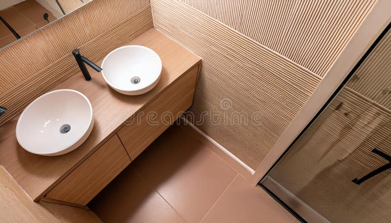 Beige Bathroom Corner with Double Sink, Top View Stock Illustration ...