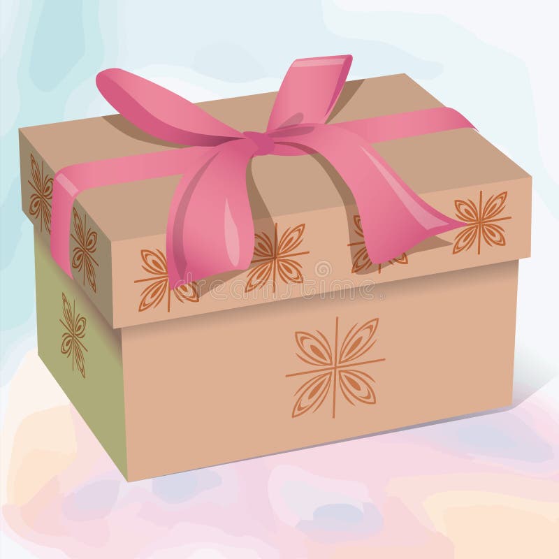Beige Beautiful Gift Box with a Pink Bow Stock Vector - Illustration of ...
