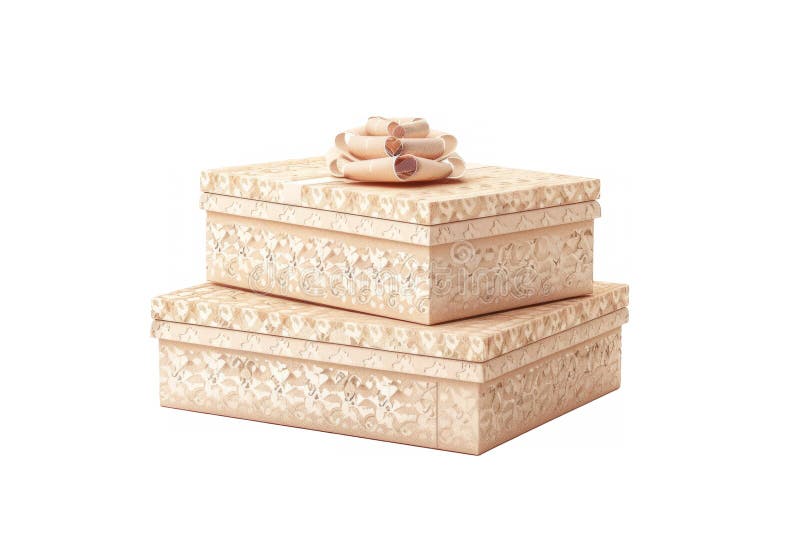 Beige Birthday Gift Boxes with Intricate Patterns, Isolated on a White ...