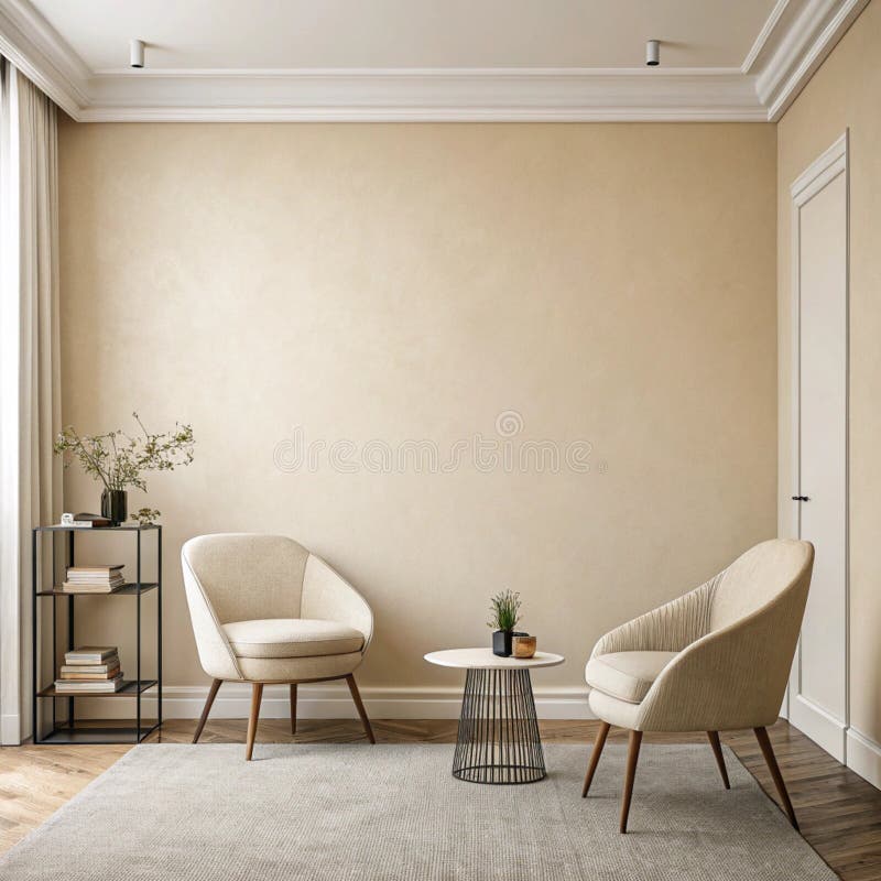 Beige Blank Wall in Minimalist Room Stock Illustration - Illustration ...