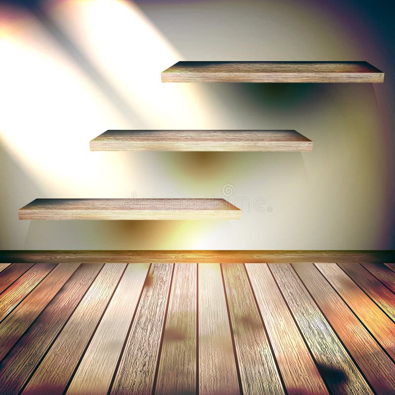 Beige Wall with Spot Lights Wooden Floor. EPS 10 Stock Vector ...