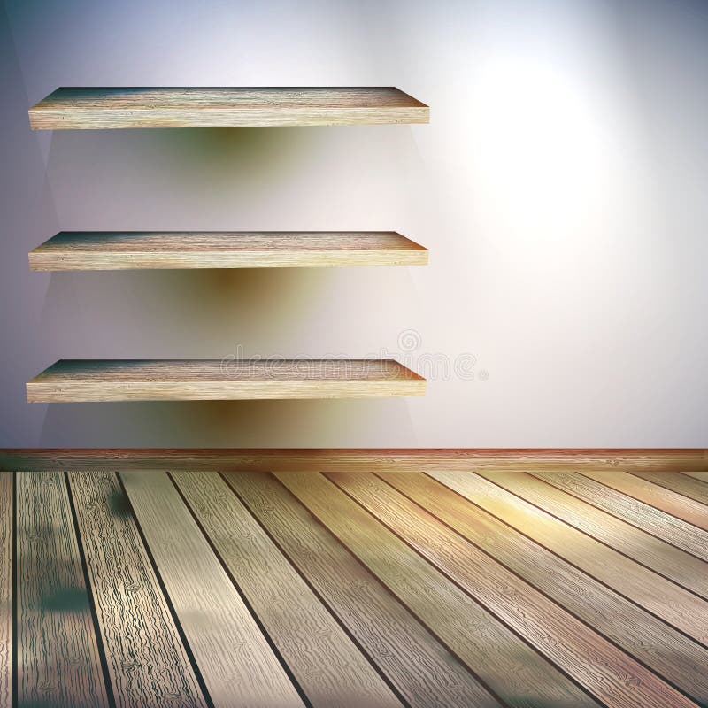 Beige Wall with Spot Lights Wooden Floor. EPS 10 Stock Vector ...