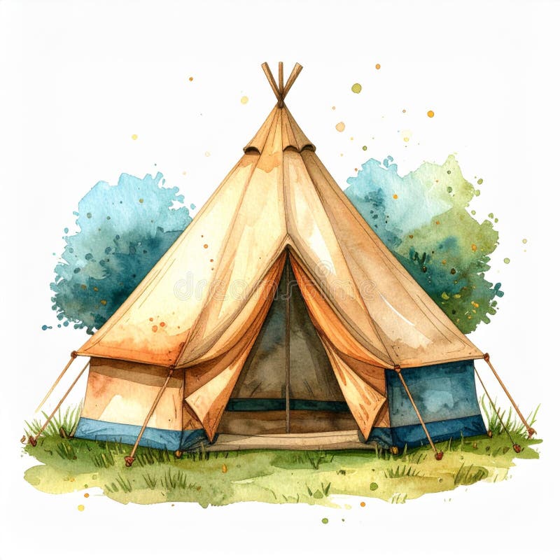 Watercolor Teepee Illustration. Watercolour Bohemian Organic Design Tee ...