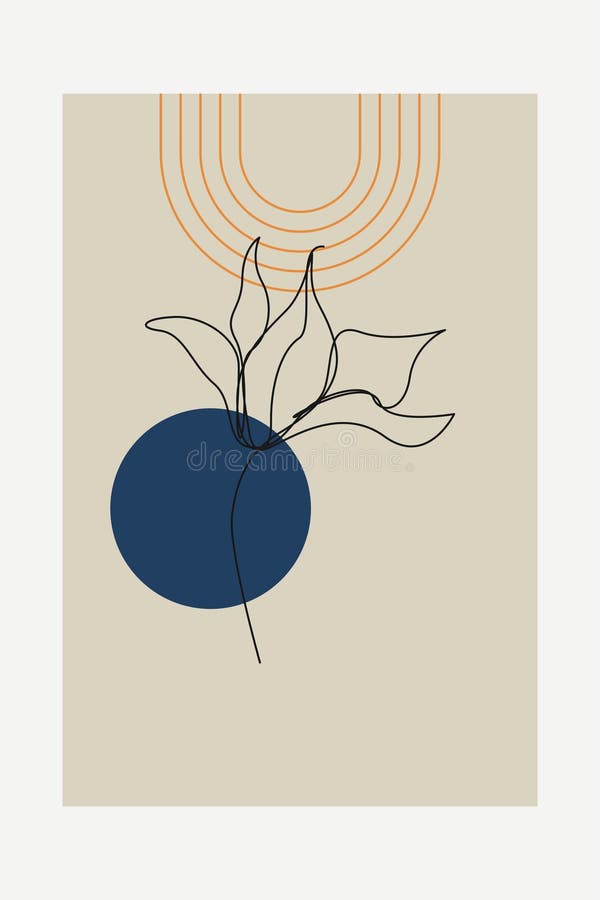 Beige Botanical Abstract Floral Outline Wall Art Background Stock ...