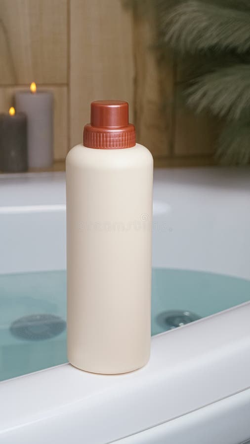 Beige Bottle of Bubble Bath and Candles on Tub Indoors Stock Image ...