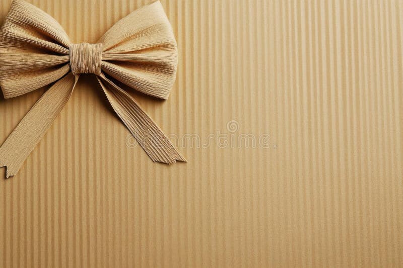Beige Bow Lies on Textured Background with Vertical Stripes and Copy ...
