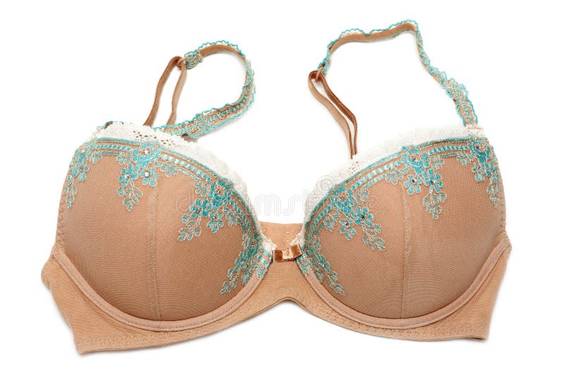 Beige Bra with Blue Embroidery Stock Photo - Image of object, full ...