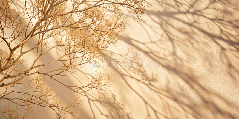 The Beige Branches of the Tree Cast Delicate Shadows on the Light Wall ...