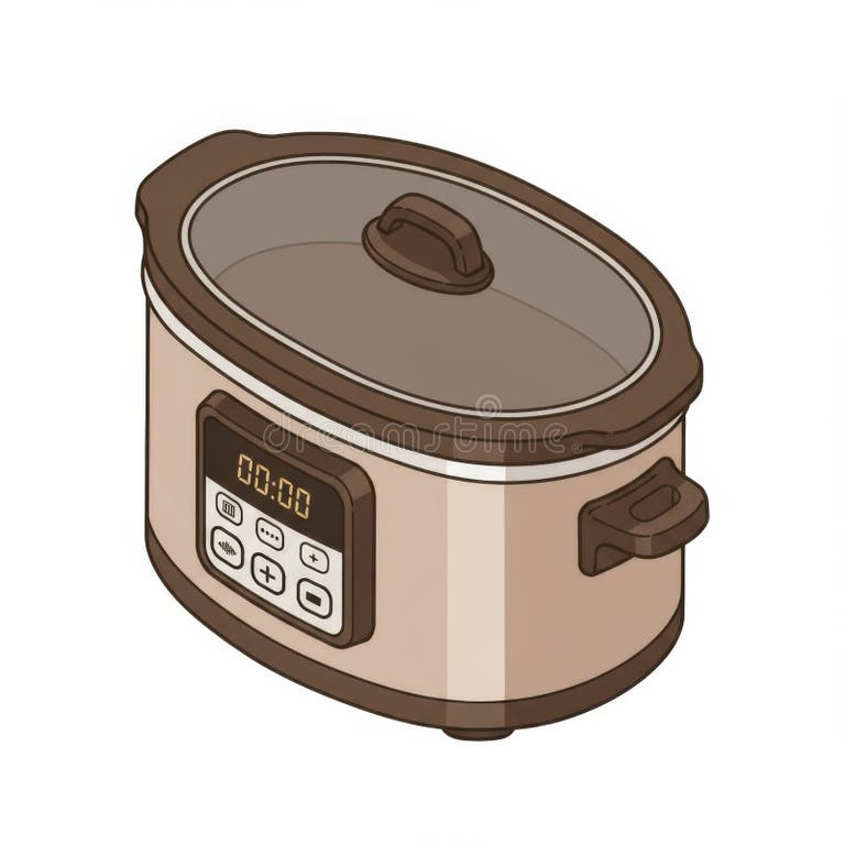 Beige and Brown Oval Slow Cooker with Digital Timer Stock Illustration ...