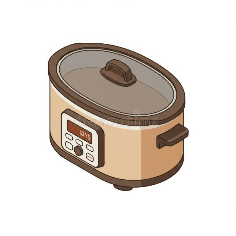 Beige and Brown Oval Slow Cooker with Digital Timer Stock Illustration ...