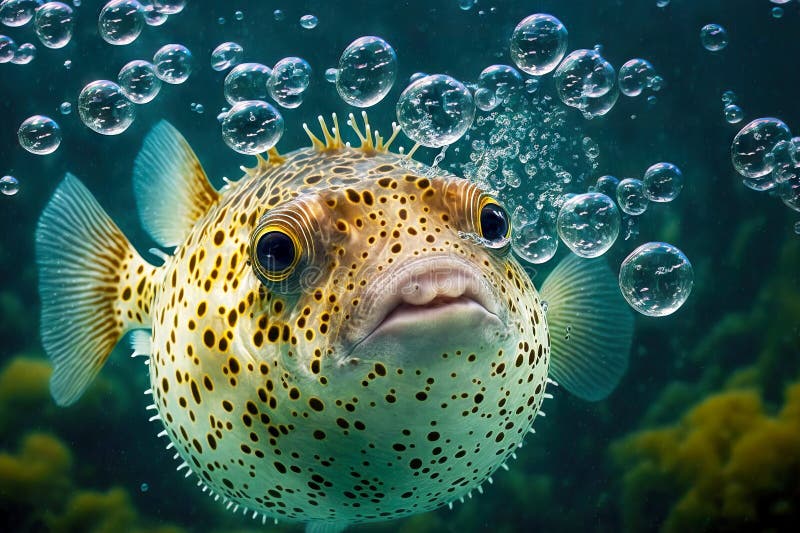 Beige Brown Puffer Fish with Large Eyes on Seabed Stock Illustration ...