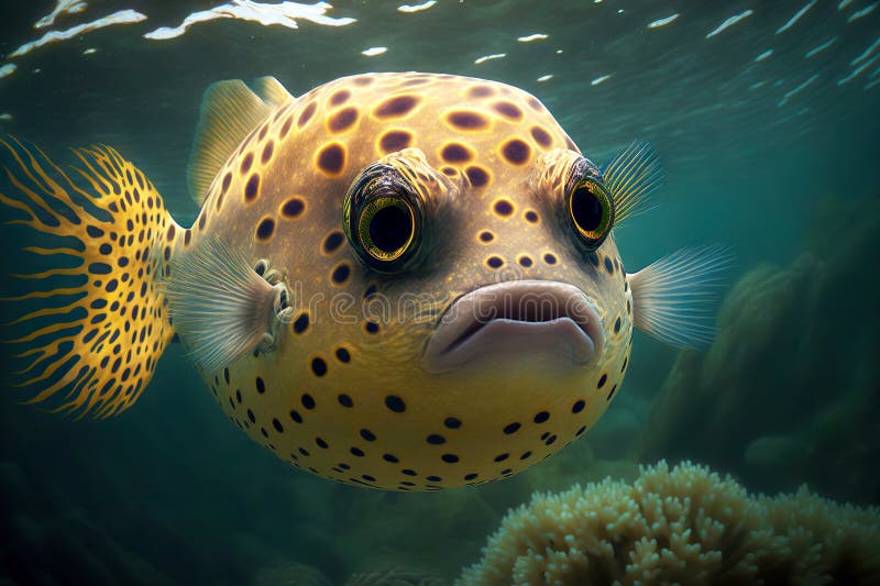 Beige Brown in Speck Puffer Fish in Dark Seawater Stock Illustration ...