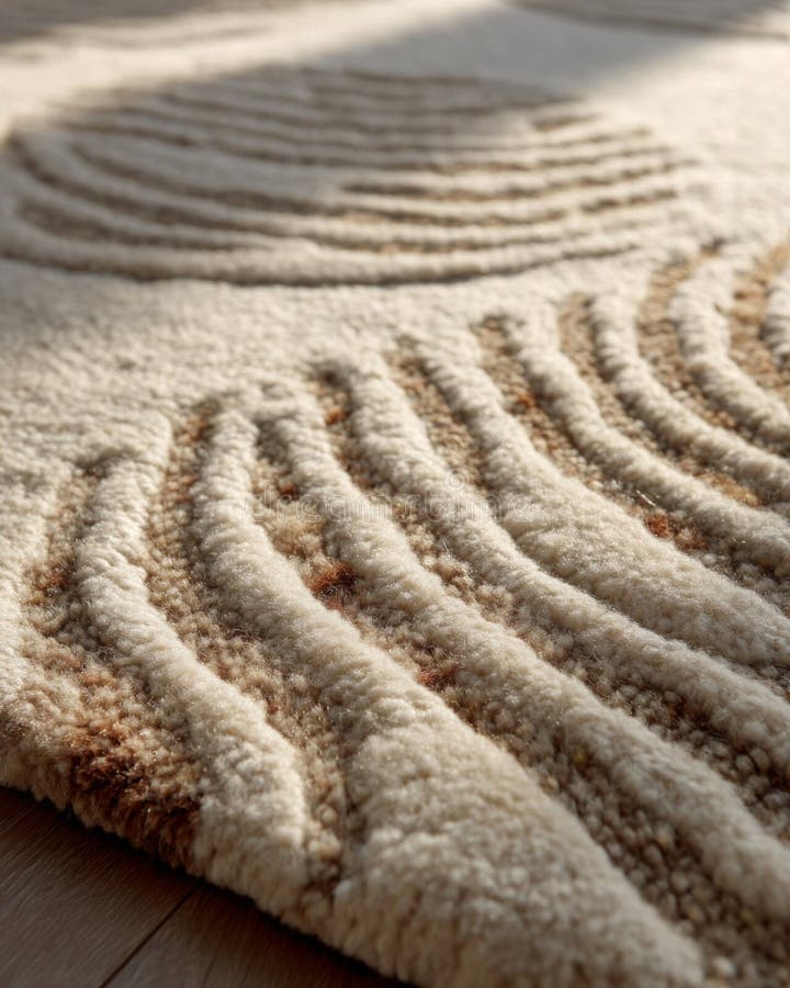 Beige and Brown Textured Rug with Abstract Wave Pattern Stock ...