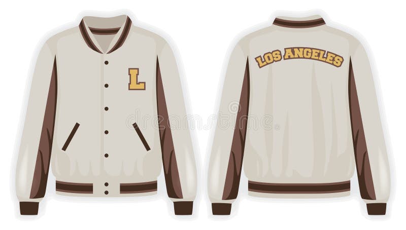 Beige Brown Varsity Jacket Front and Back View Stock Vector ...