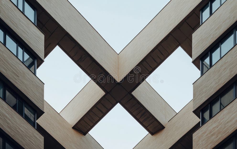 Beige Building Abstract Geometric X-Shape Structure Stock Illustration ...