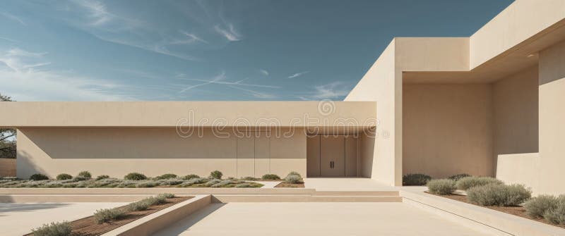 Beige Building Exterior with Landscaping. Stock Image - Image of beige ...