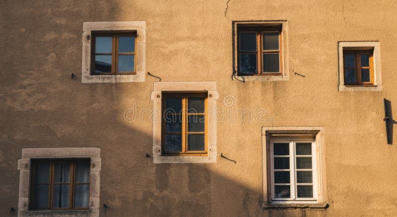 Beige Building Facade with Multiple Windows Stock Illustration ...