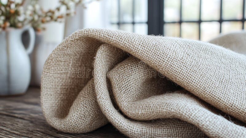 Beige Burlap Fabric Draped on Wooden Surface Stock Illustration - Illustration of surface ...