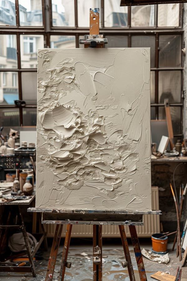 Beige Canvas Painting on Easel in Room Stock Image - Image of ...