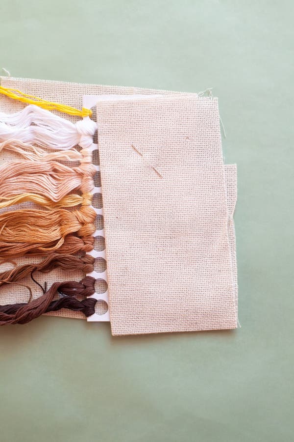 Beige Canvas and Set of Colored Floss Threads Stock Image - Image of ...