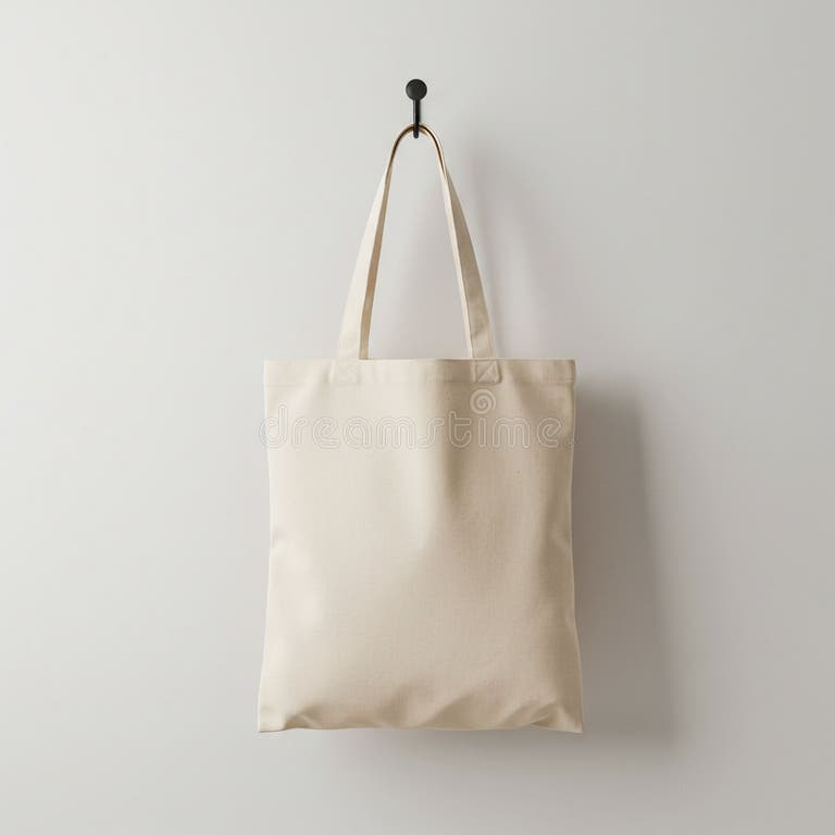 A Beige Canvas Tote Bag Hangs on a Simple Black Hook Attached To a ...
