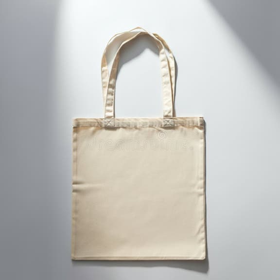 Beige Canvas Tote Bag with a Plain Design, Featuring a Simple ...