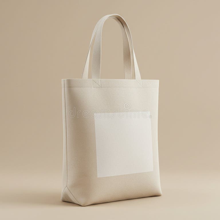 Beige Canvas Tote Bag with Sturdy, Doubled Handles and Rectangular ...