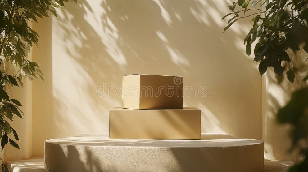 Beige Cardboard Boxes on Stone Podium Under Sunlight Stock Illustration ...