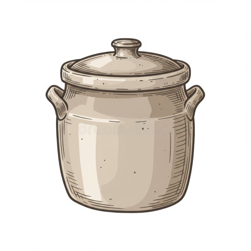 Beige Ceramic Cooking Pot with Lid and Handles Stock Illustration ...