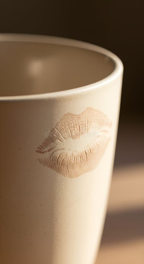 Kiss on Ceramic Cup Edge, Close-up Ai Stock Illustration - Illustration ...