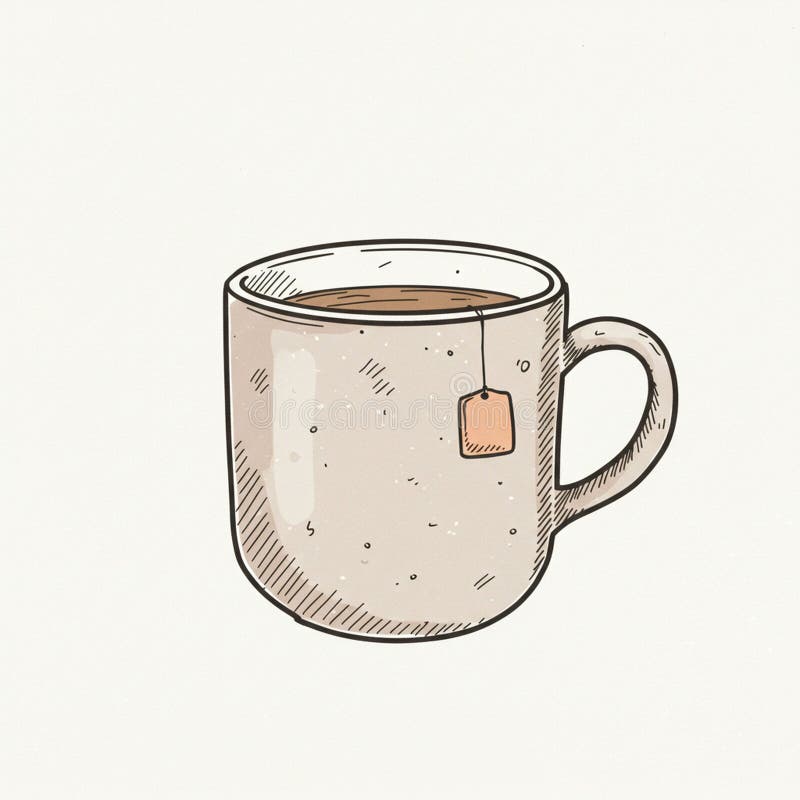 Beige Ceramic Mug Containing Tea, Illustrated in a Hand-drawn Style. a ...