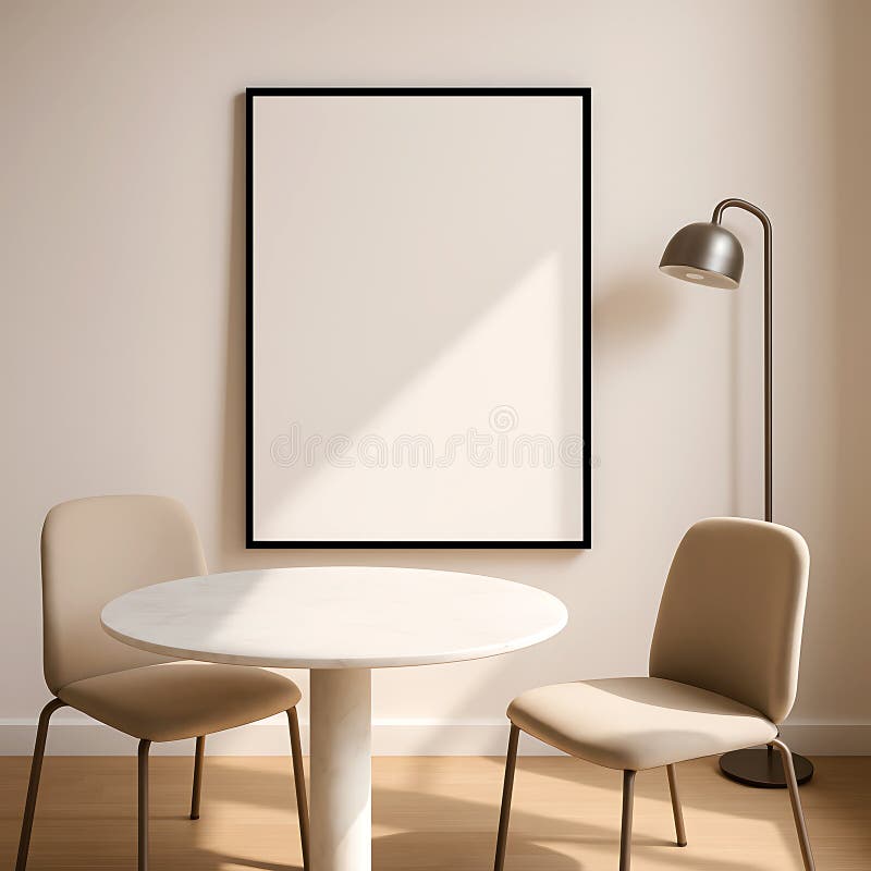 Beige Chairs and Table with Blank Poster Mockup Stock Illustration ...