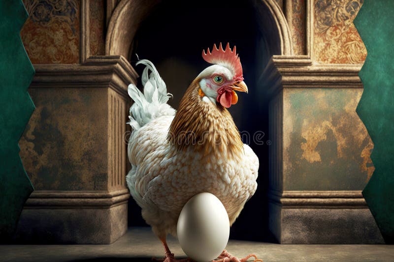 Beige Chicken with Large Egg from Which Chicks Will Hatch Stock ...