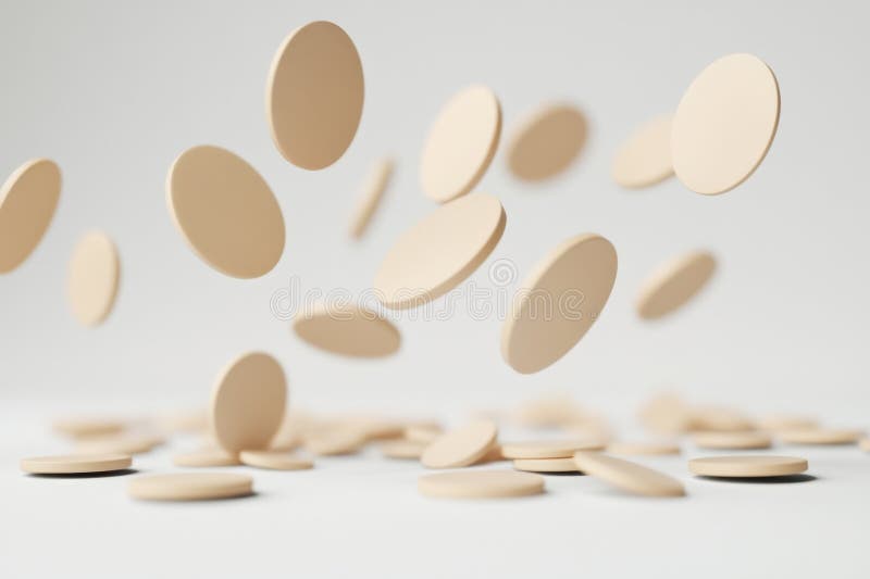 Beige Circular 3d Tokens are Falling Onto a White Surface Game Coins ...