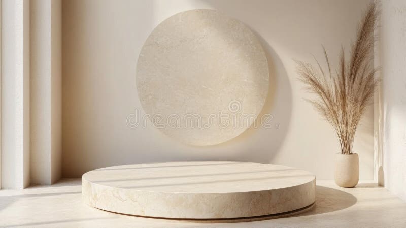 Beige Circular Display Podium with Dried Flowers Stock Illustration ...