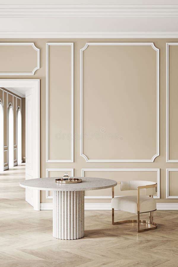 Beige Classic Interior with Lounge Soft Armchairs, Decor and Moldings ...