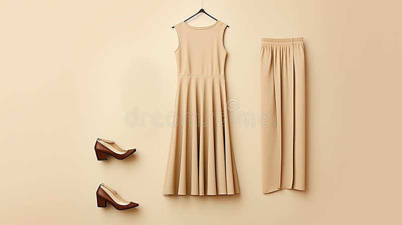 Beige Clothes on a Rack on Beige Background. Stock Photo - Image of ...