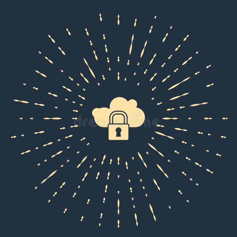 Beige Cloud Computing Lock Icon Isolated on Blue Background. Security, Safety, Protection ...