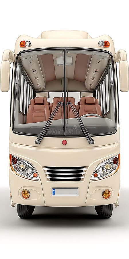 Beige Coach Bus Front View 3D Render Stock Illustration - Illustration ...