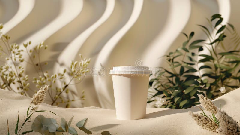 Minimalistic Coffee Cup Mockup Against Smooth Beige Wavy Shapes, Ai ...