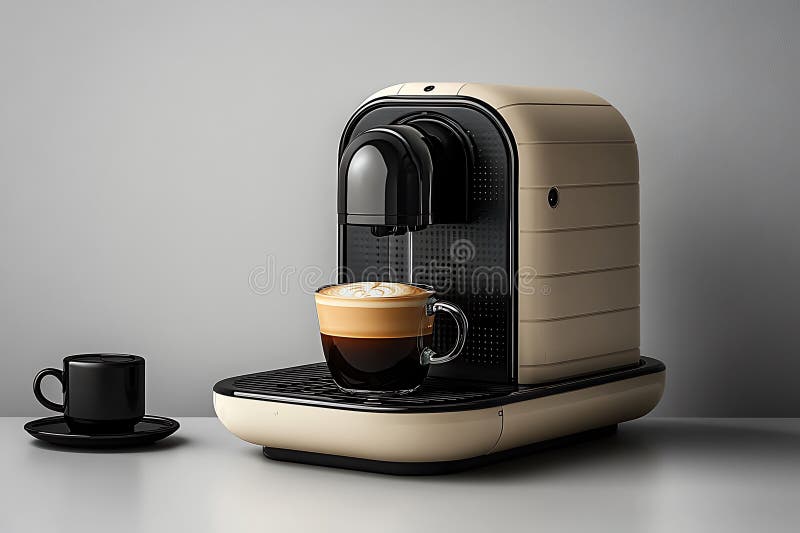 Beige Coffee Machine with Espresso Cup, Elegant Kitchen Appliance on ...