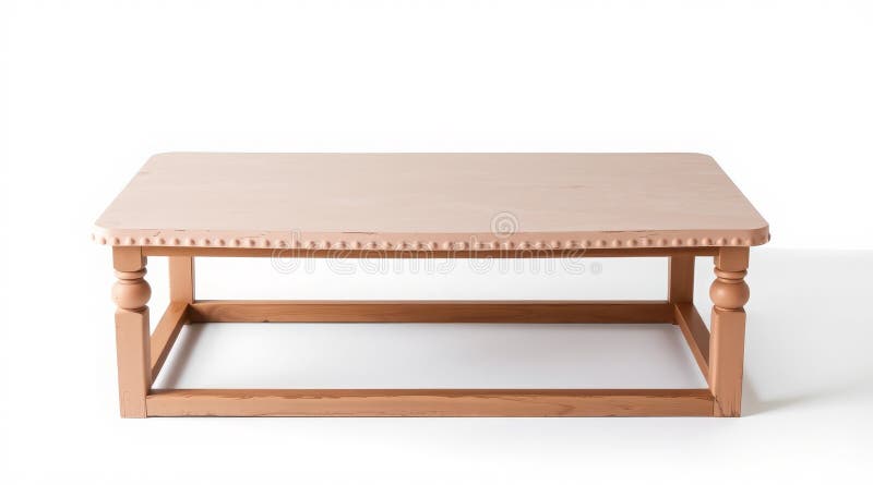 Beige Coffee Table with Decorative Beaded Trim and Turned Legs on White ...