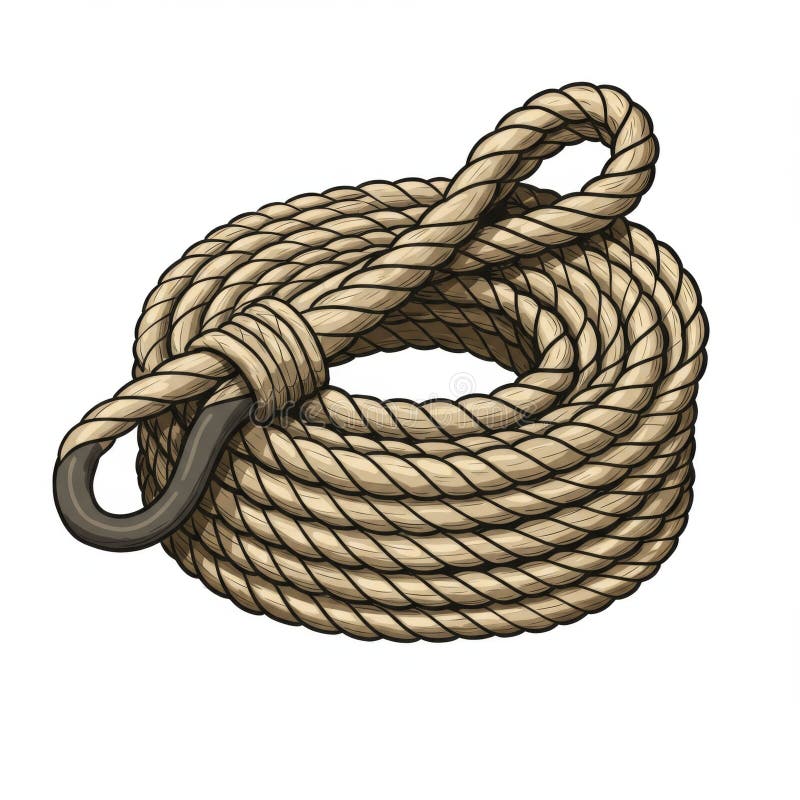 Beige Coiled Rope with Metal Hook Stock Illustration - Illustration of ...