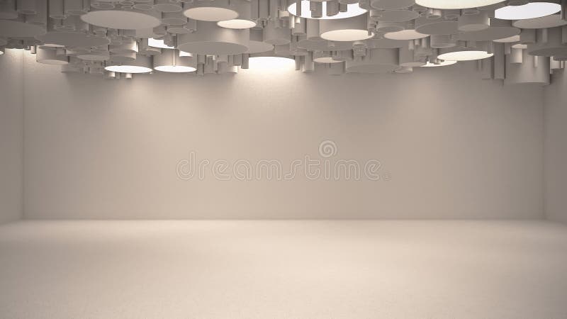 Beige Concrete Interior with Multiple Lights Turning on and Off ...